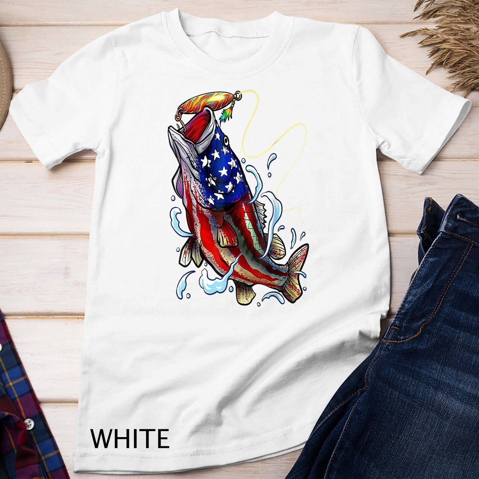 Sam Soft Bass Fishing Fish American Flag Dad Father Fourth Of July ...