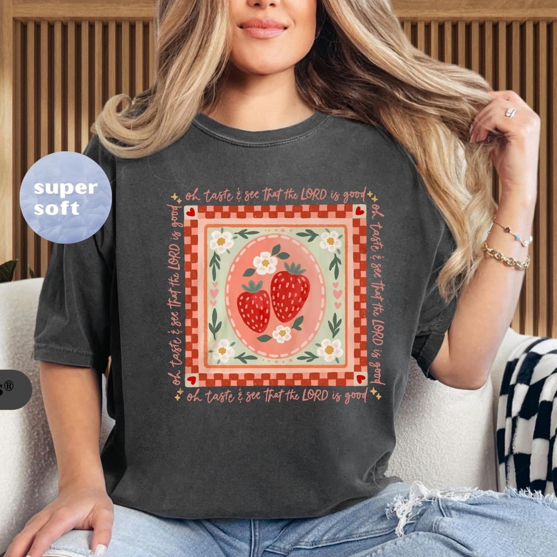 Sam Soft Boho Christian Strawberry Shirt, Fruits of the Spirit Tee, Bible Verse Shirt, Faith ...