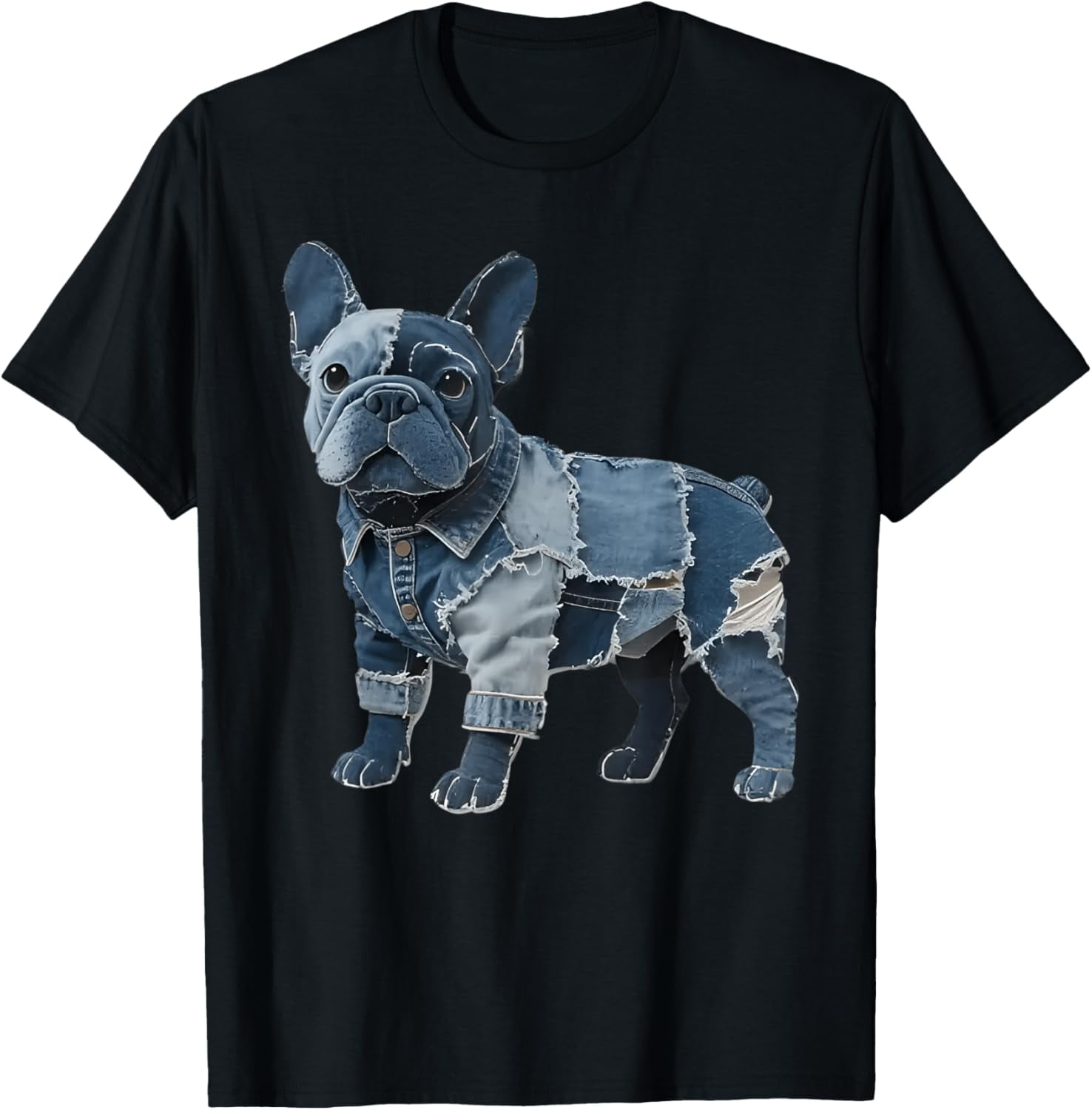 Sam Soft Bulldog Pattern Patchwork Art French Bulldog In Denim Dog T ...