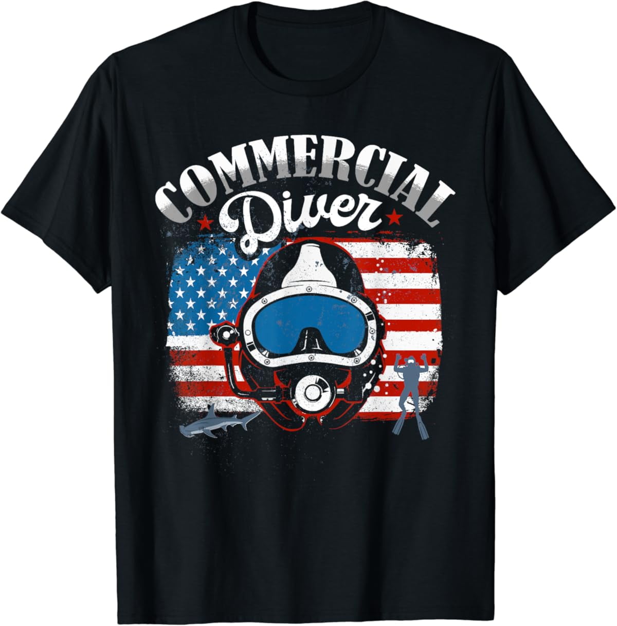 Sam Soft Commercial Diver American Flag Deep Sea Diving Scuba Dive T ...