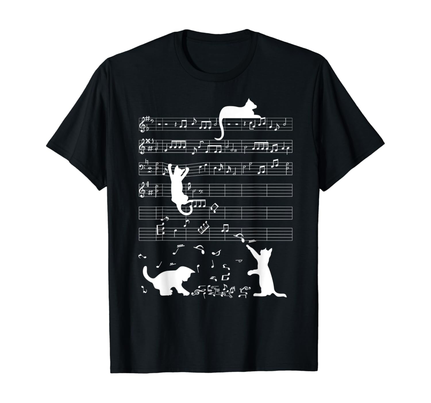 Sam Soft Cute Cat Kitty Playing Music Clef Piano Musician Art T-Shirt ...
