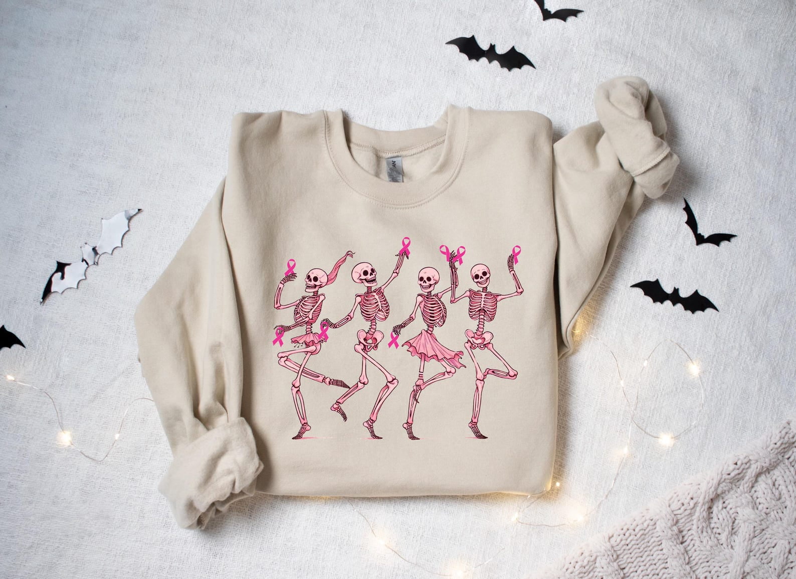 Sam Soft Dancing Skeletons Breast Cancer Sweatshirt, Skeletons Pink Ribbon Breast Cancer Shirt ...