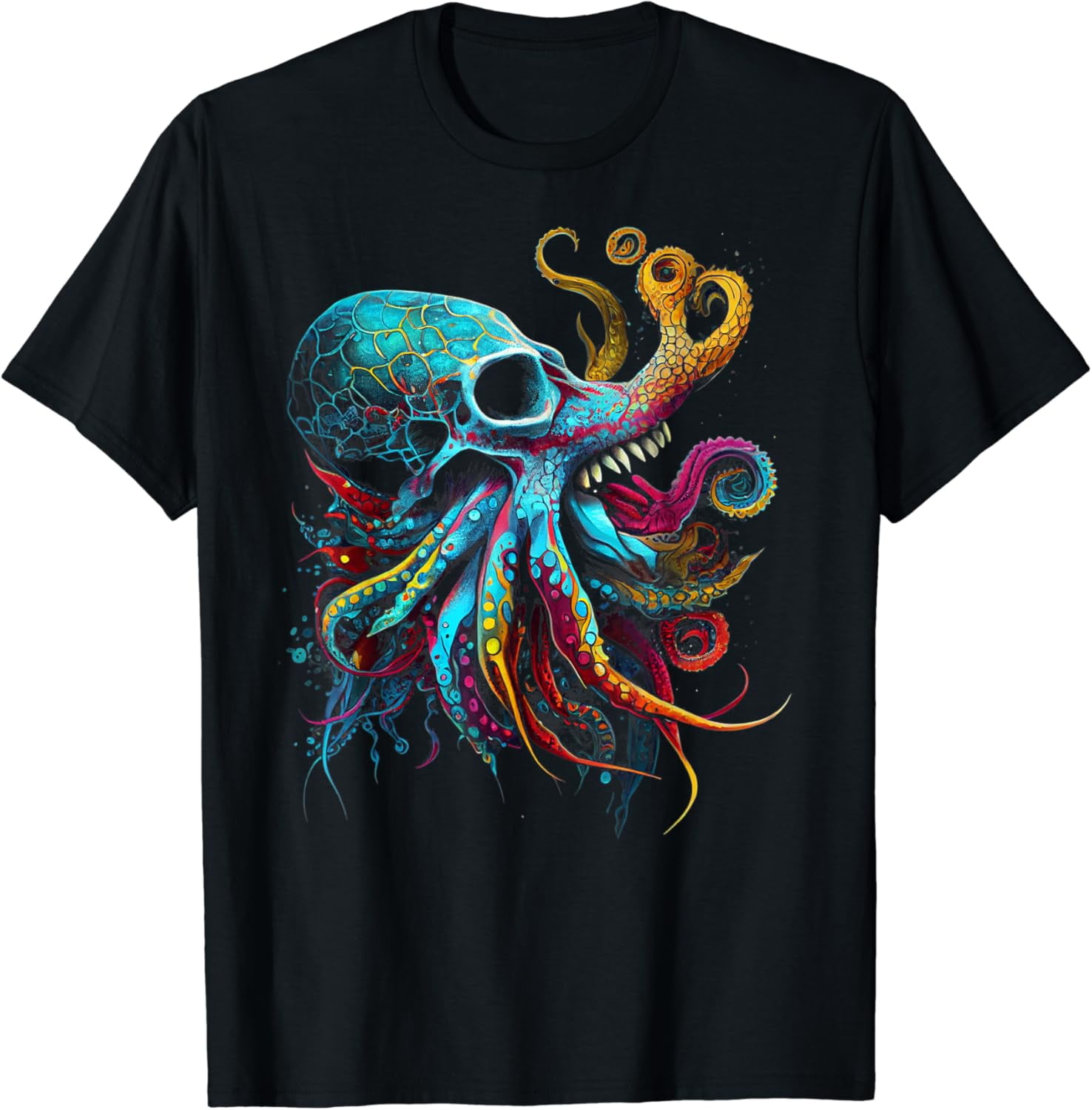 Sam Soft Deep Sea Colorful Octopus Shark Animal Skull Tattoo Graphic T ...