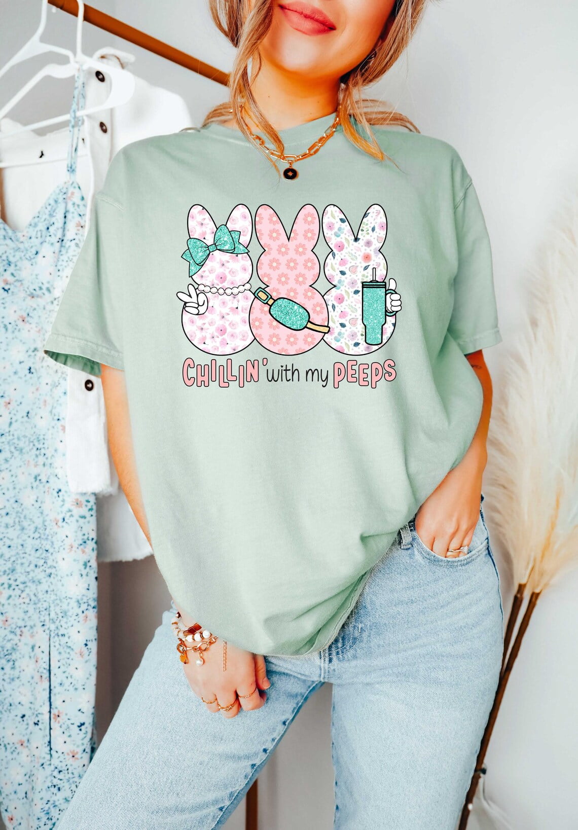 Sam Soft Easter Chilling with My Peeps Bunny Shirt, Cutte EasterTumbler ...