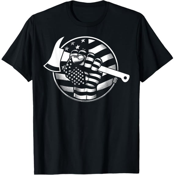 Sam Soft Firefighter hero American flag firefighter axe USA flag men T ...