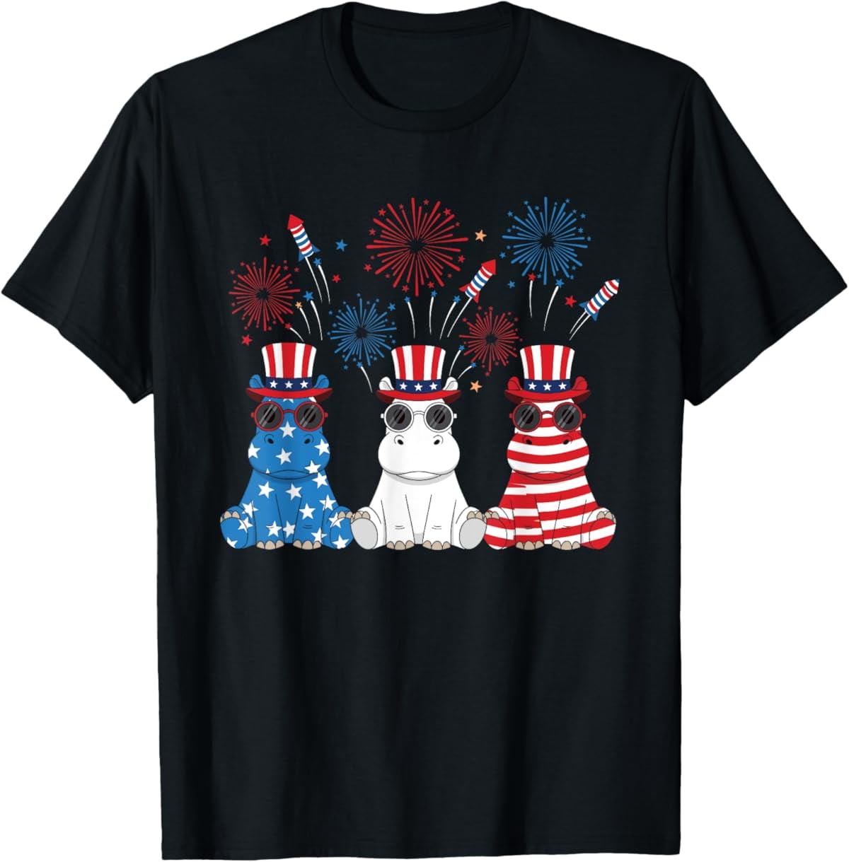 Sam Soft Fireworks Hippo American Usa Flag 4Th Of July T-Shirt Full ...