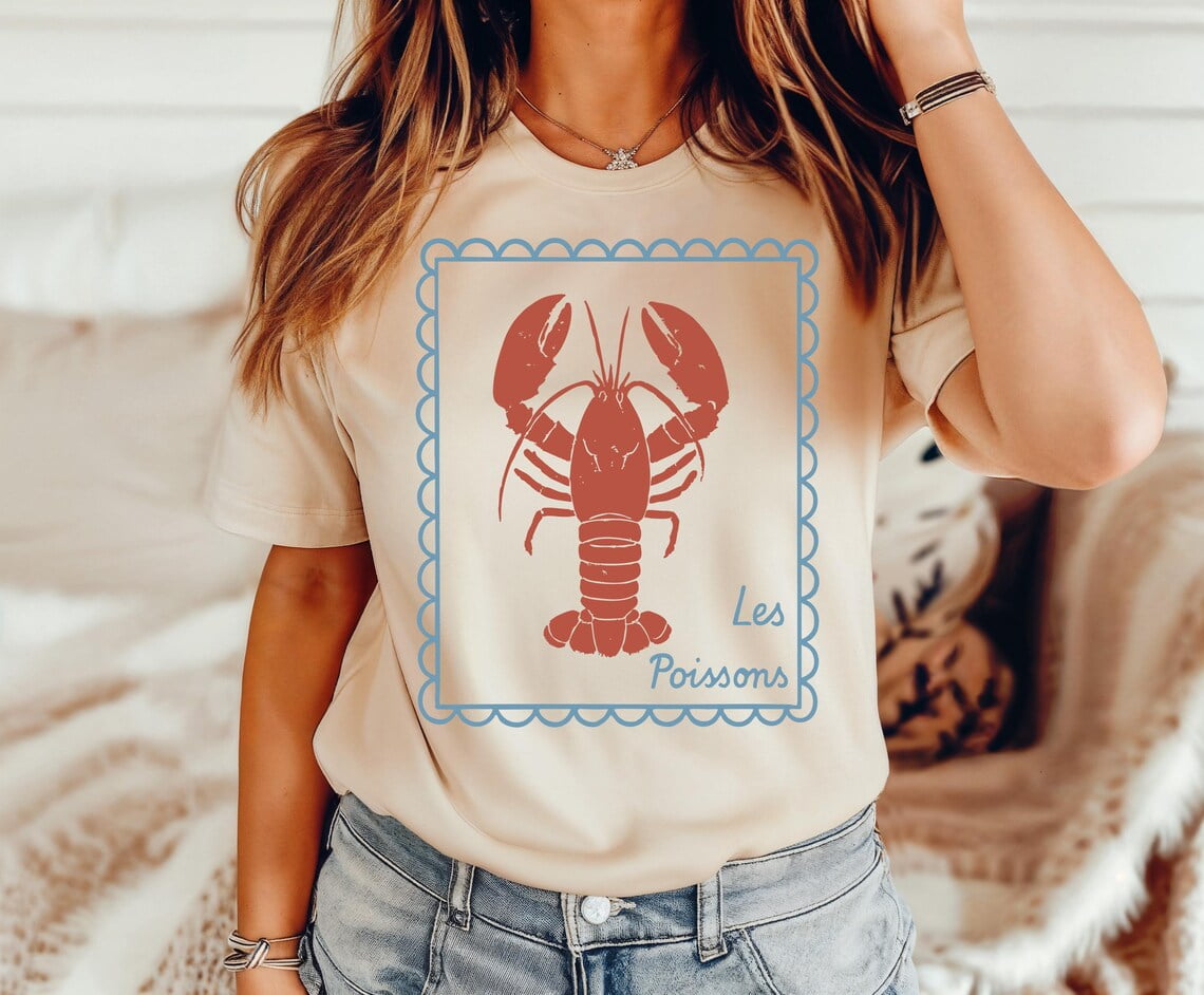 Sam Soft French Coastal Lobster Shirt, Nautical Beach Shirt, Summer ...
