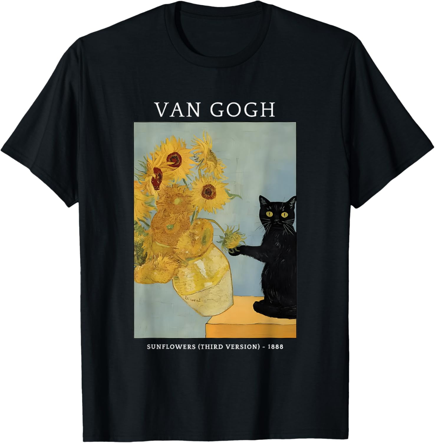 Sam Soft Funny Van Gogh Sunflowers Cat Van Gogh Art Graphic T-Shirt Van Gogh Sunflowers Cat Art ...