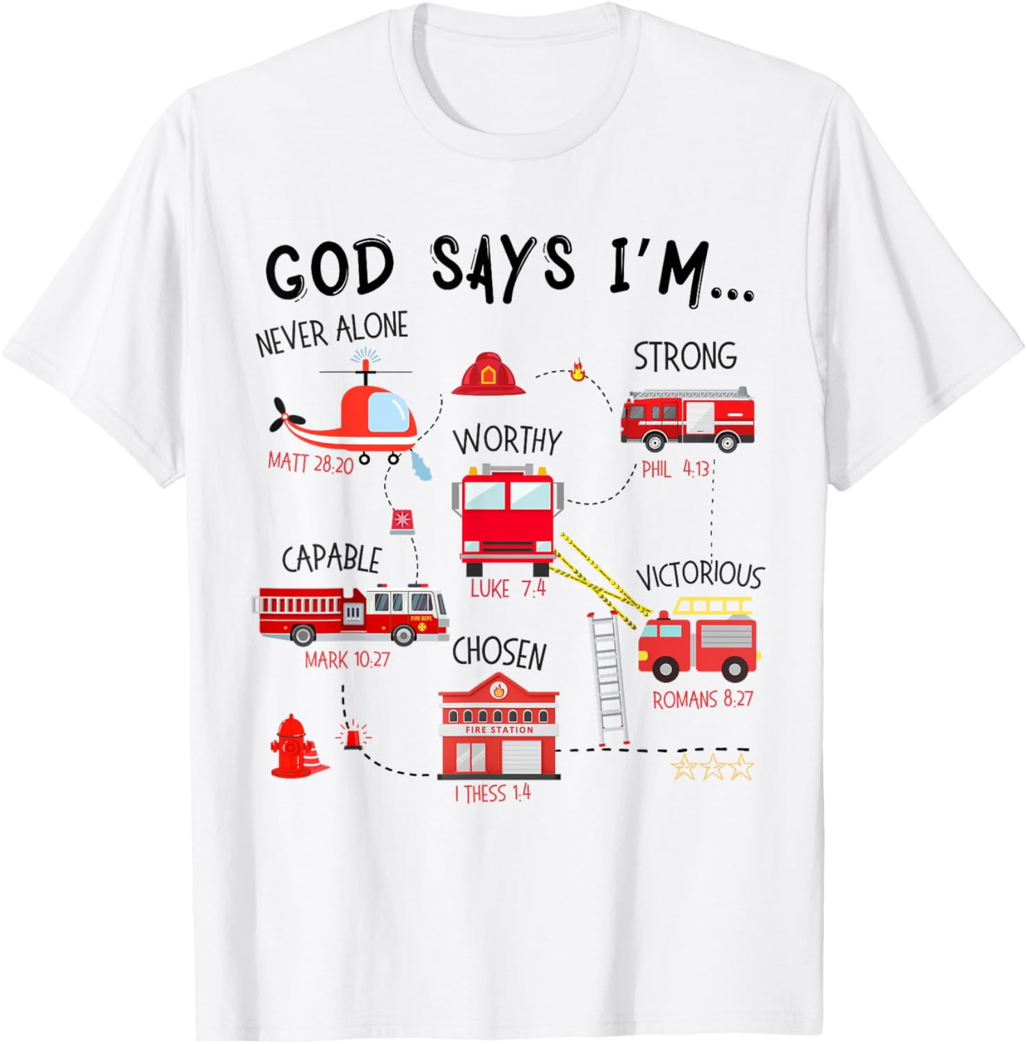 Sam Soft God Says I Am Firefighter Truck Christian Bible T-Shirt ...