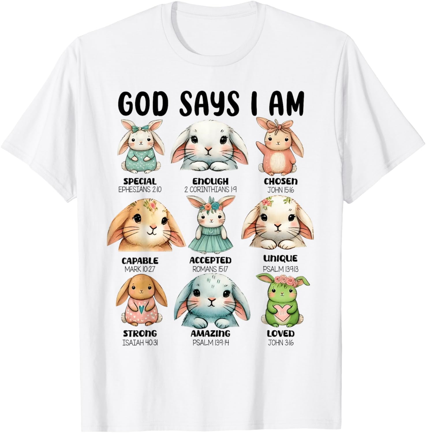 Sam Soft God Says I Am Rabbit Christian Religious Girls Bunny T-Shirt ...