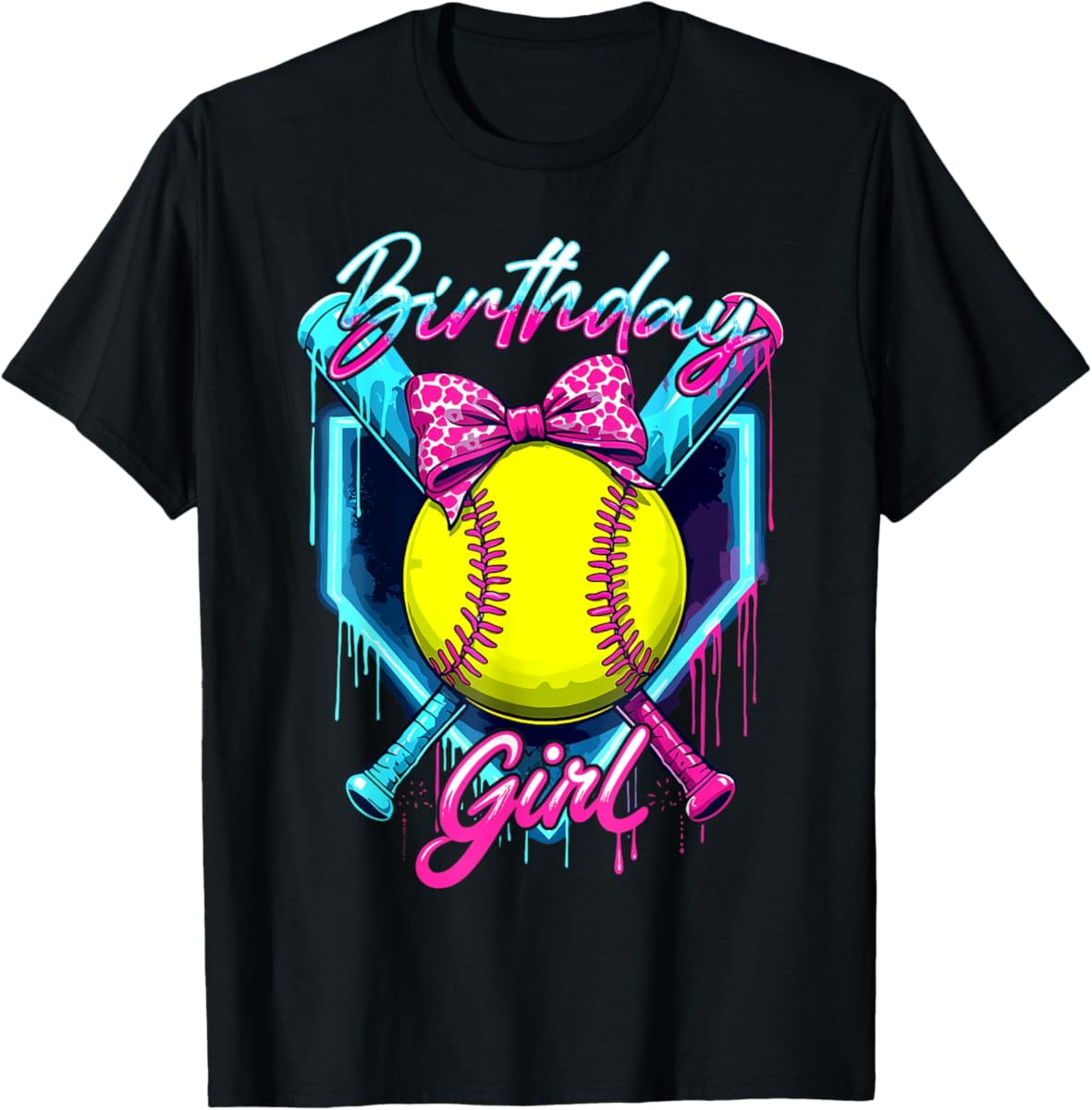 Sam Soft Ice Cream Softball Drip Birthday Girl Softball Player T-Shirt ...