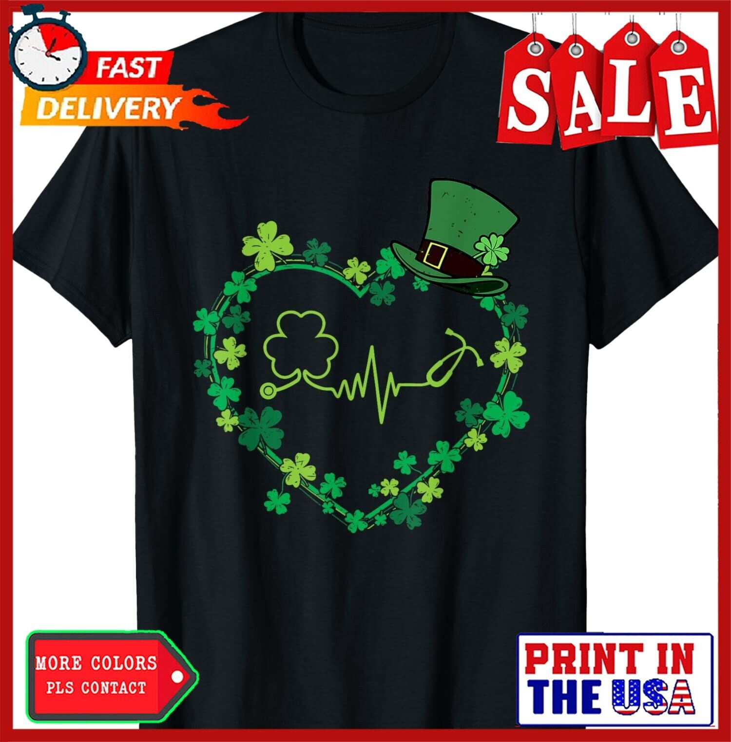 Sam Soft Irish Nurse St Patricks Day Stethoscope Heartbeat Shamrock T ...