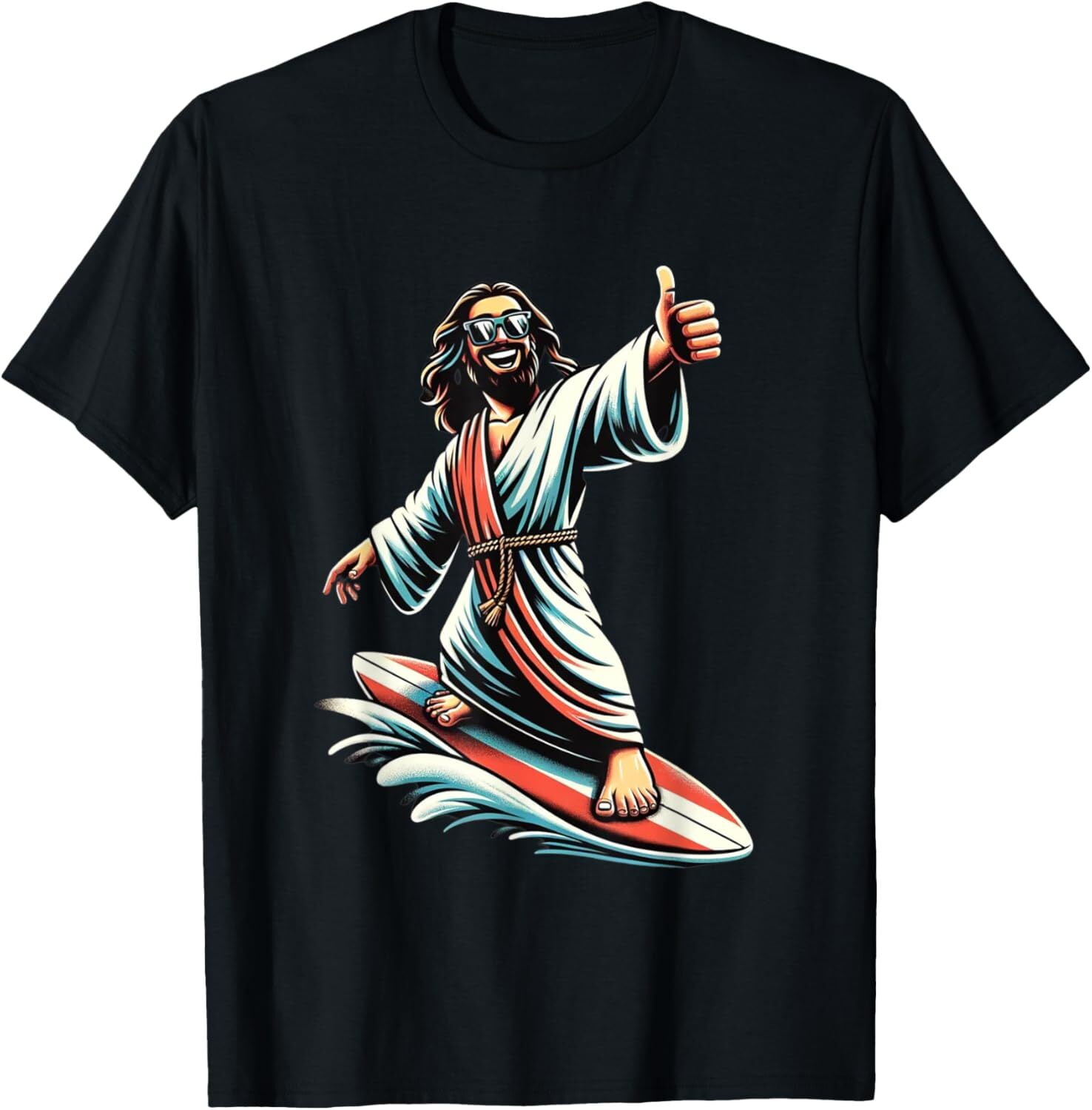 Sam Soft Jesus Surfing On Water, Thumbs-Up Fun Christian Design T-Shirt ...
