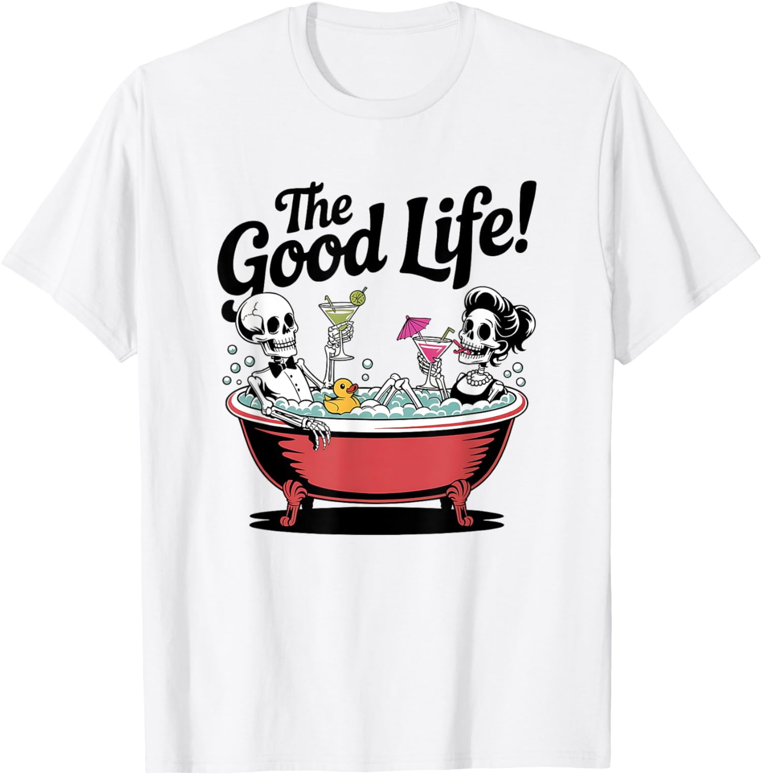 Sam Soft Living the Good Life Skeletons in Bathtub Drink Vacation T-Shirt - Walmart.com