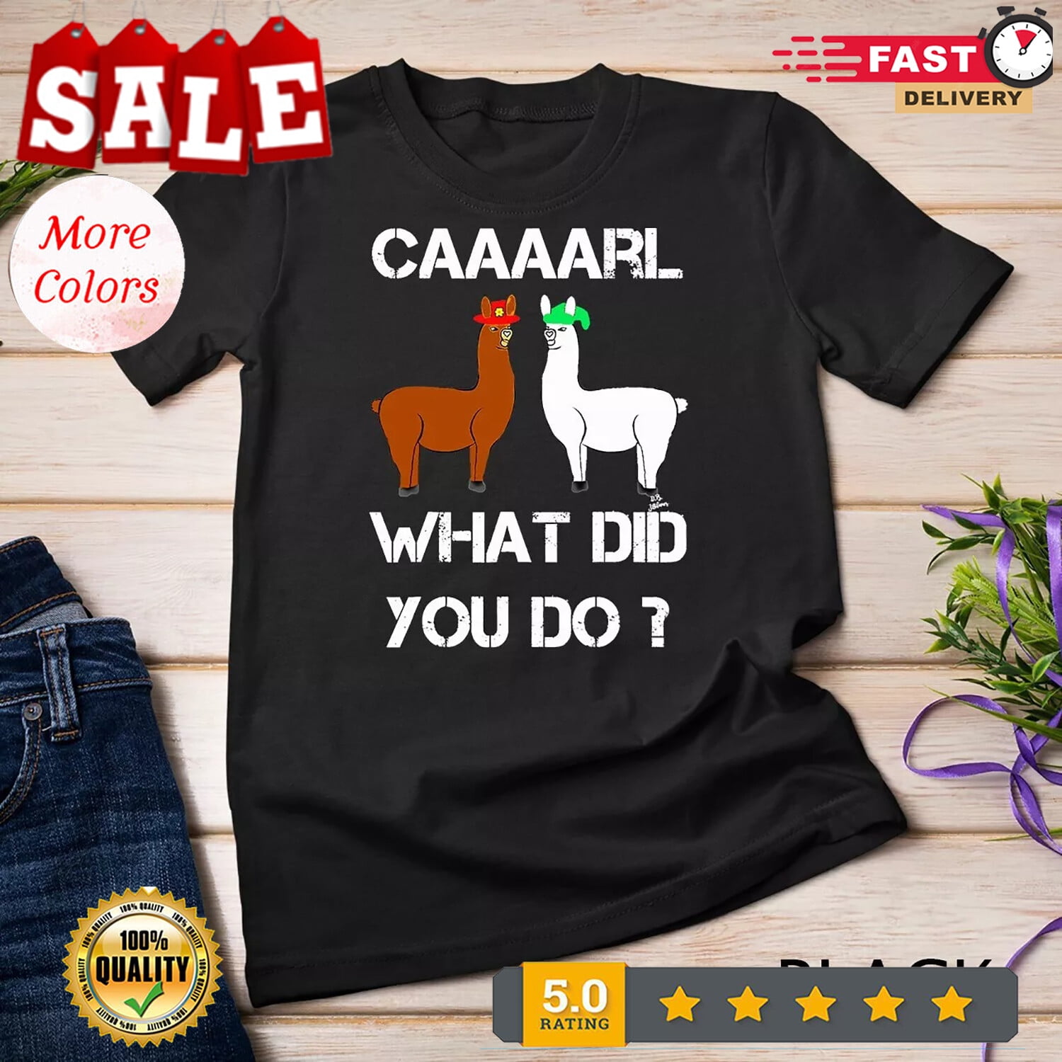 Sam Soft Llama With Hats Lama With Hat Carl What Did You Do T-Shirt ...