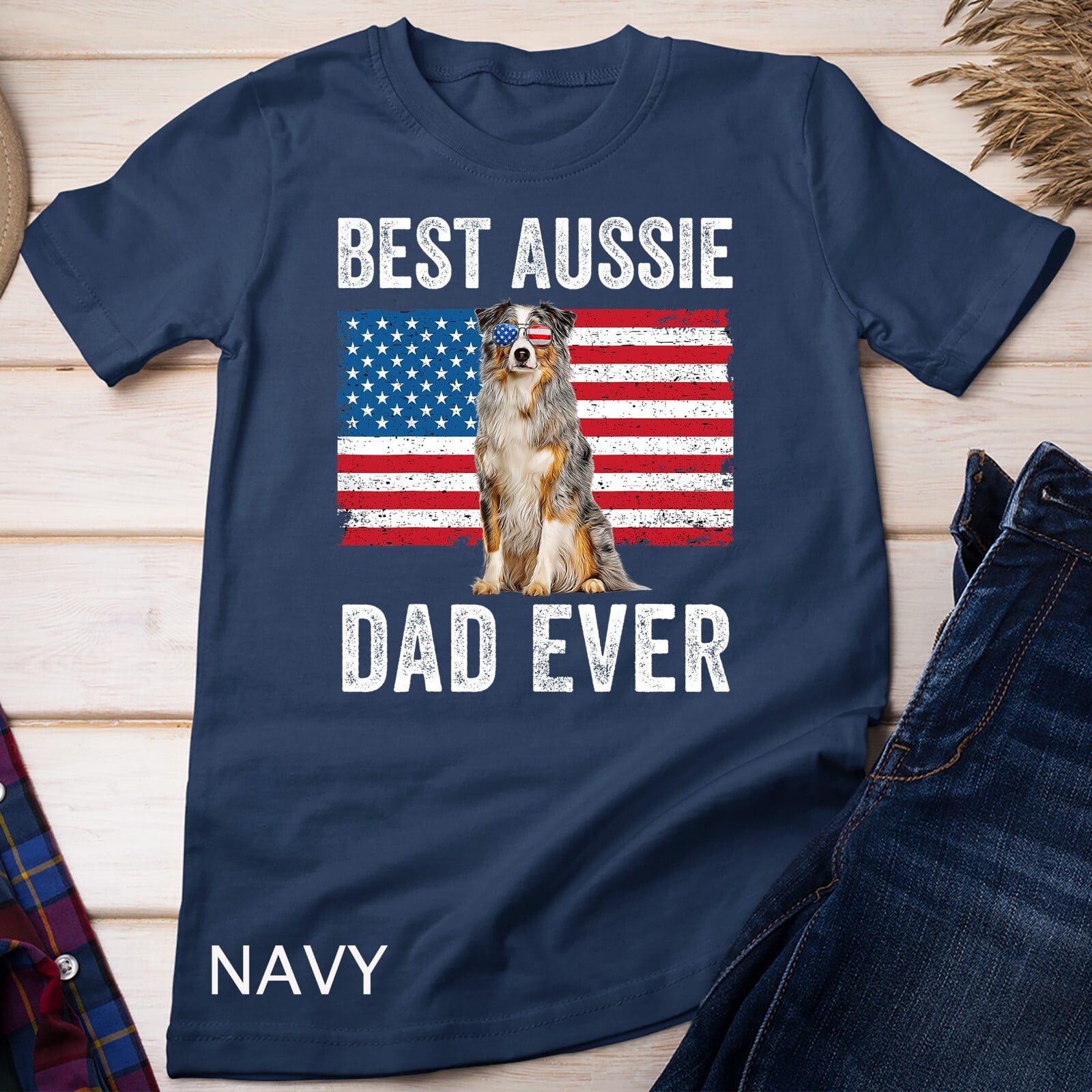 Sam Soft Mens Australian Shepherd Dad American Flag Dog Lover Aussie ...
