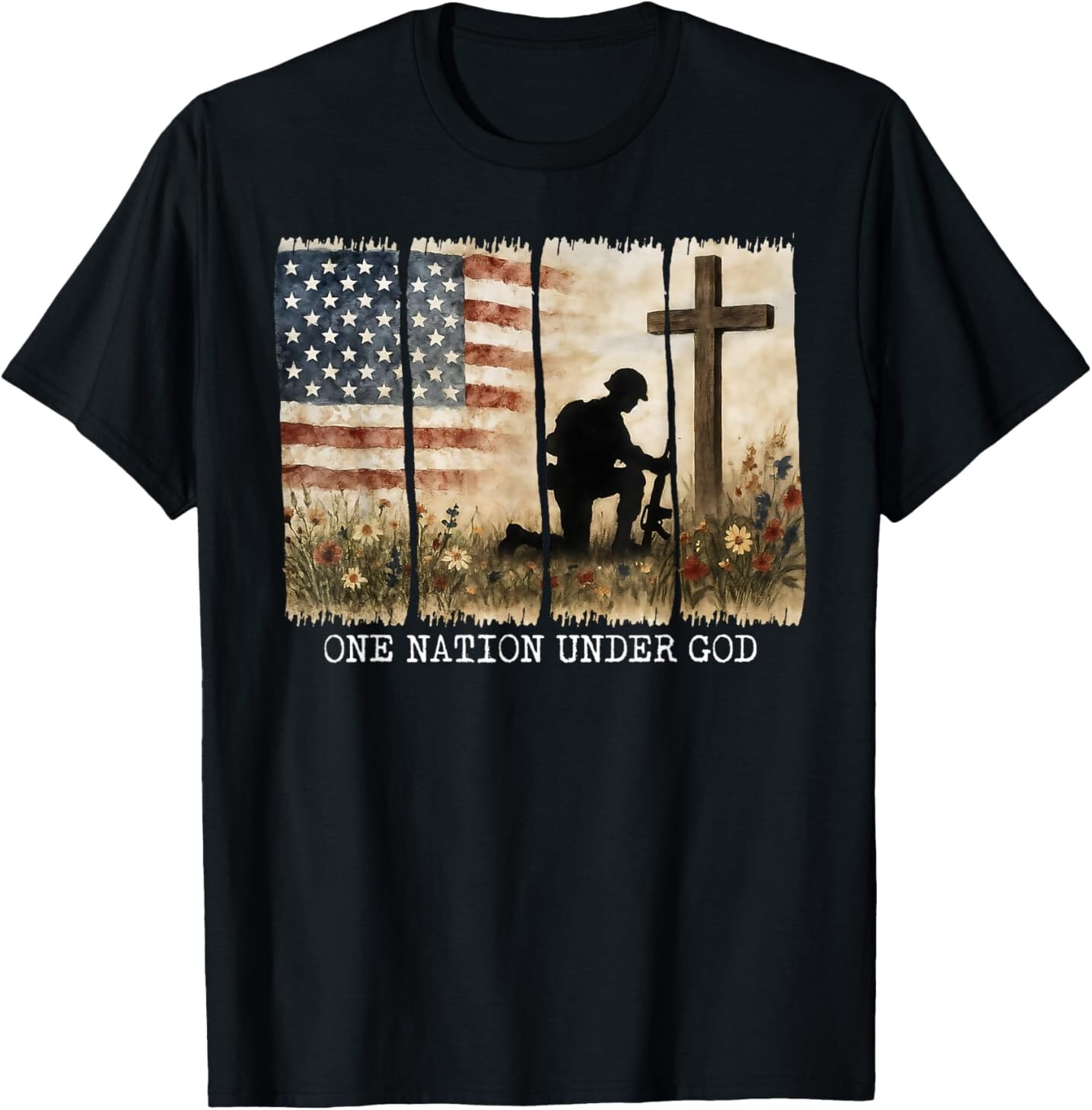 Sam Soft One Nation Under God Us Flag Cross Floral Patriotic Veterans T ...