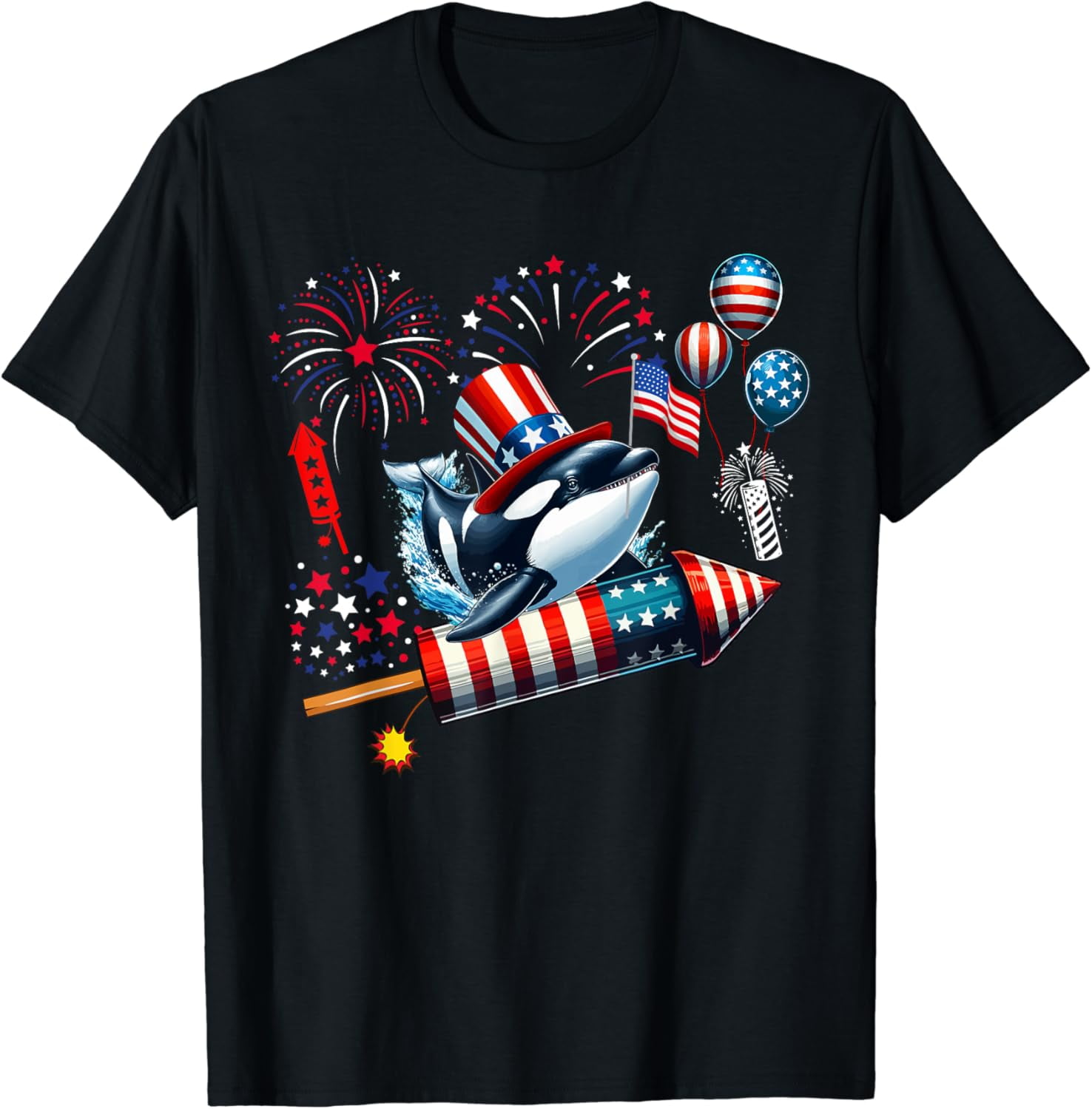 Sam Soft Orca Riding Firecracker 4th Of July Fireworks T-Shirt ...