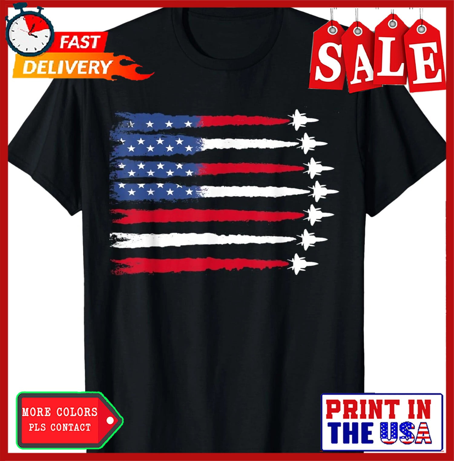 Sam Soft Patriotic Red White Blue Usa Flag Fighter Jets 4Th Of July T ...