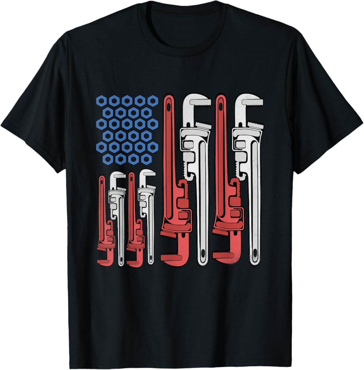 Sam Soft Plumber American Flag Pipe Wrench 4Th Of Ju Plumbing T-Shirt ...
