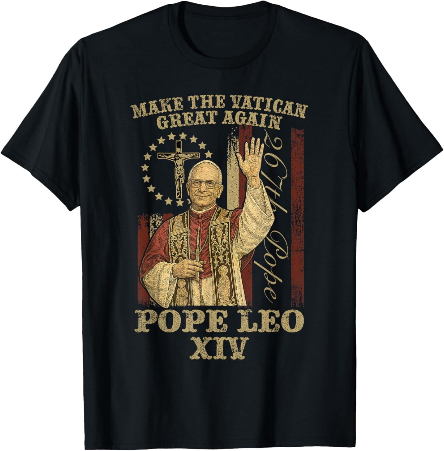 Sam Soft Pope Leo Xiv 14Th First American Pope Usa Flag Vintage T-Shirt ...