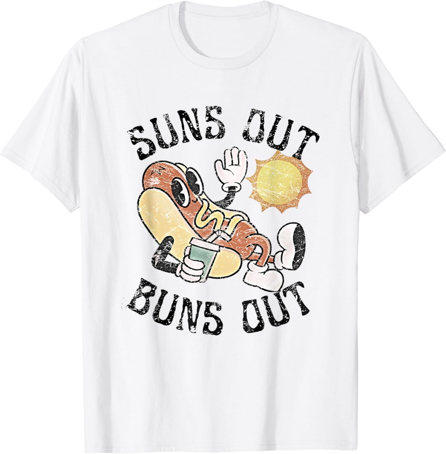 Sam Soft Retro Suns Out Buns Out Cute Hot Dog BBQ Fourth of July T-Shirt America Party Tee ...
