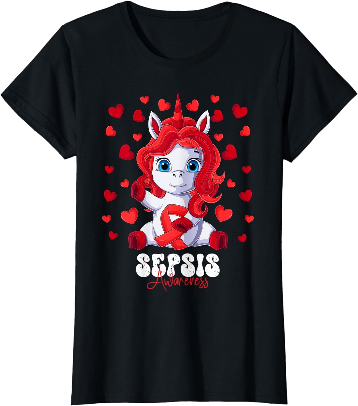 Sam Soft Sepsis Awareness Month Red Ribbon Unicorn Cute Gift T-Shirt ...