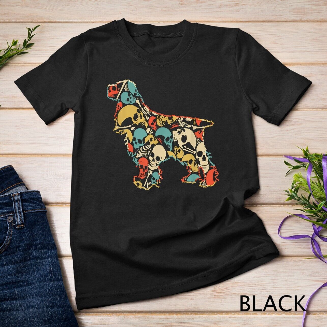 Sam Soft Skeleton Skull Vintage Retro Style. Cocker Spaniel Unisex T ...