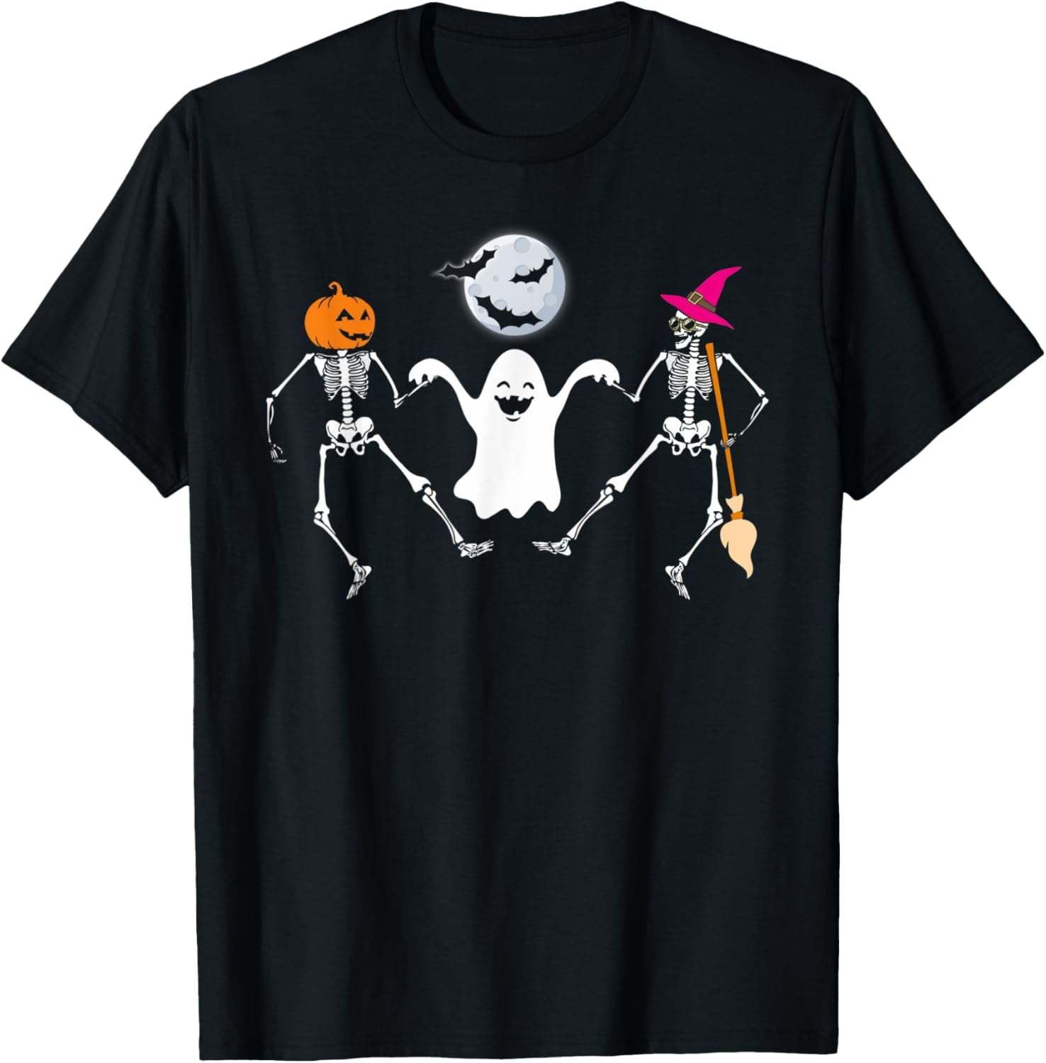 Sam Soft Spooky Dancing Skeletons and Ghost Witch Hat Broom T-Shirt ...