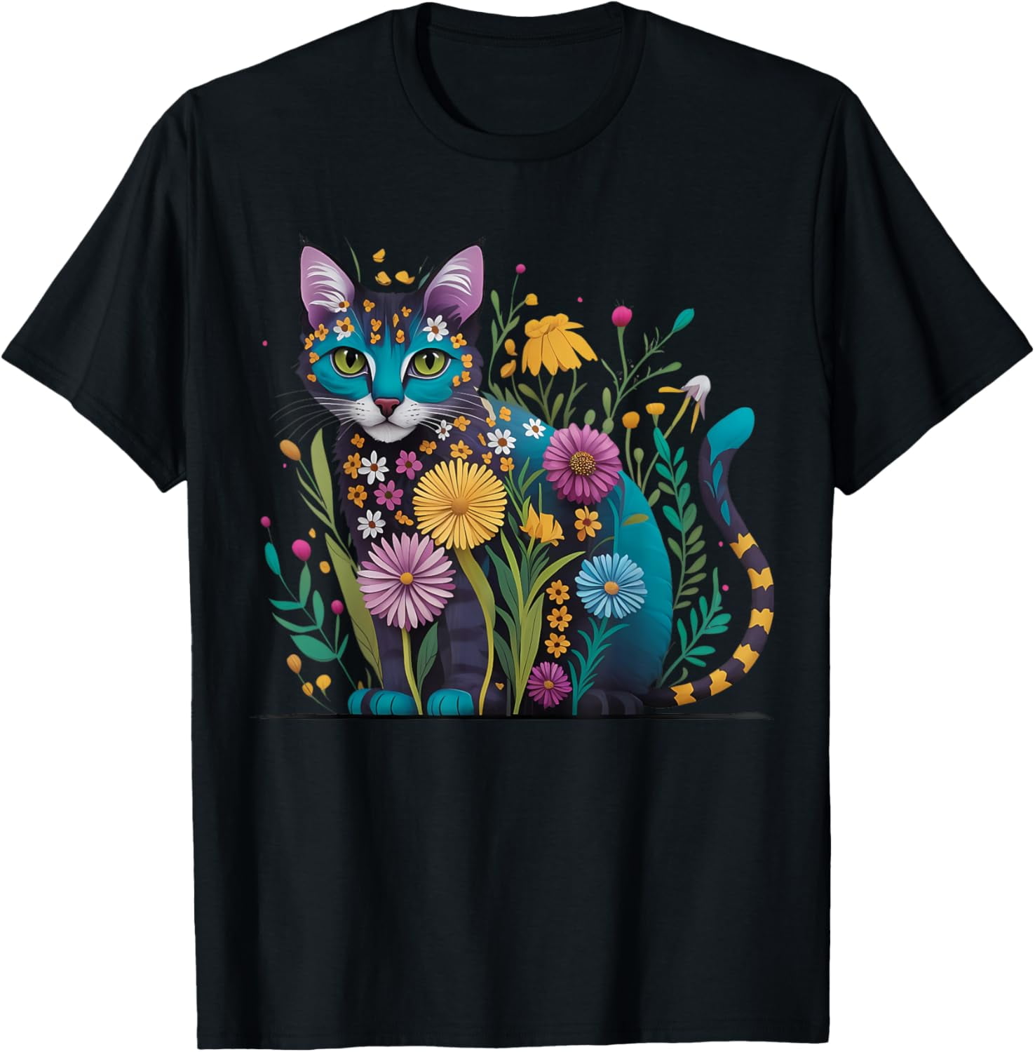 Sam Soft Stunning Blue Cat in Wildflowers Cat Cottagecore Aesthetic T ...