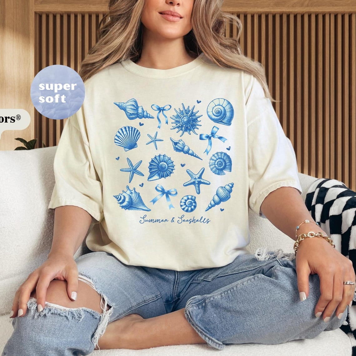 Sam Soft Summer Seashells Coastal Coquette Bow Shirt, Beach Vibes ...