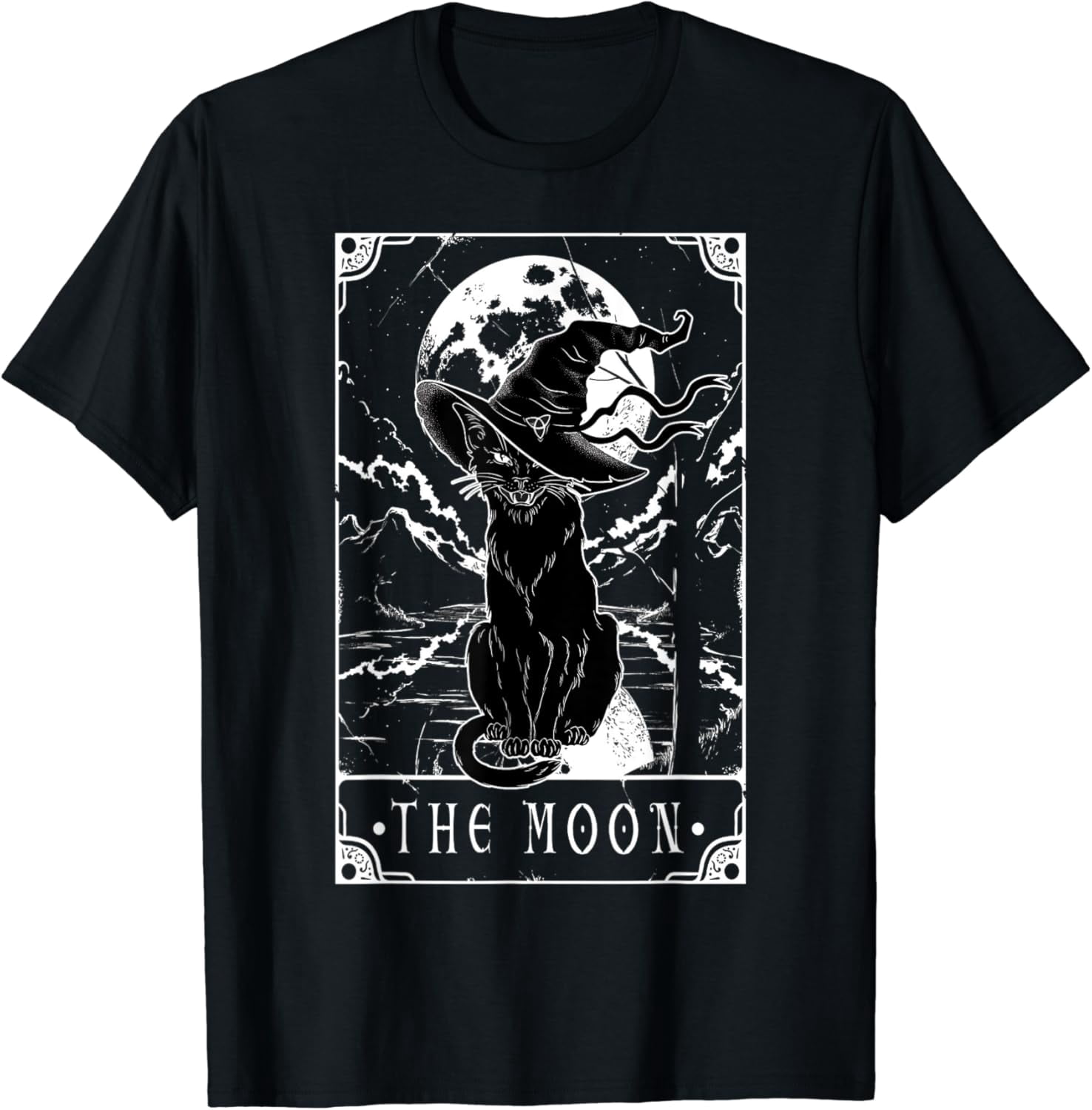 Sam Soft Tarot Card Crescent Moon And Black Cat Witch Hat T-Shirt ...