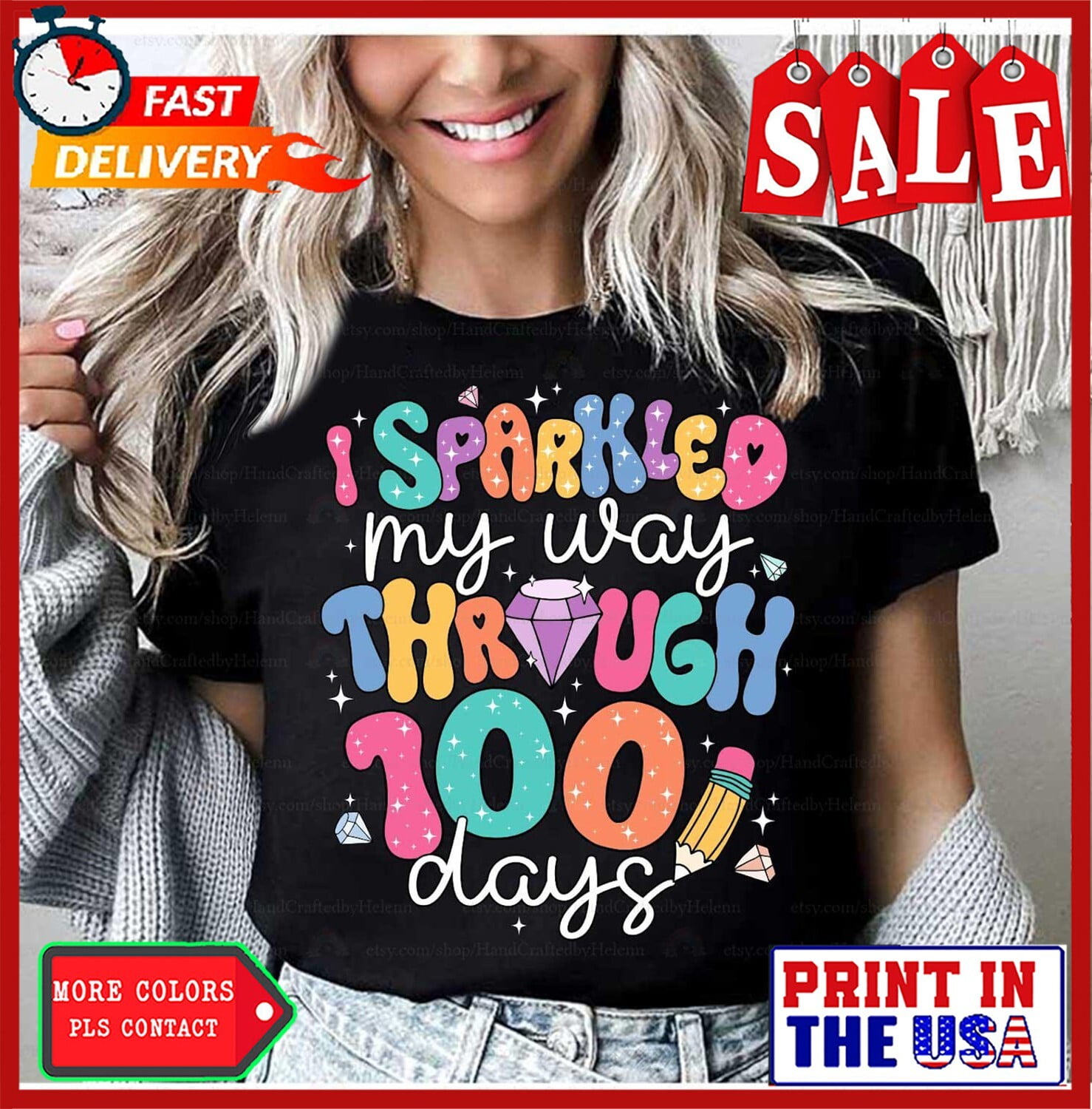 Sam Soft Teacher Shirt 100 Days Of School Shirt, Sparkled Through 100 ...