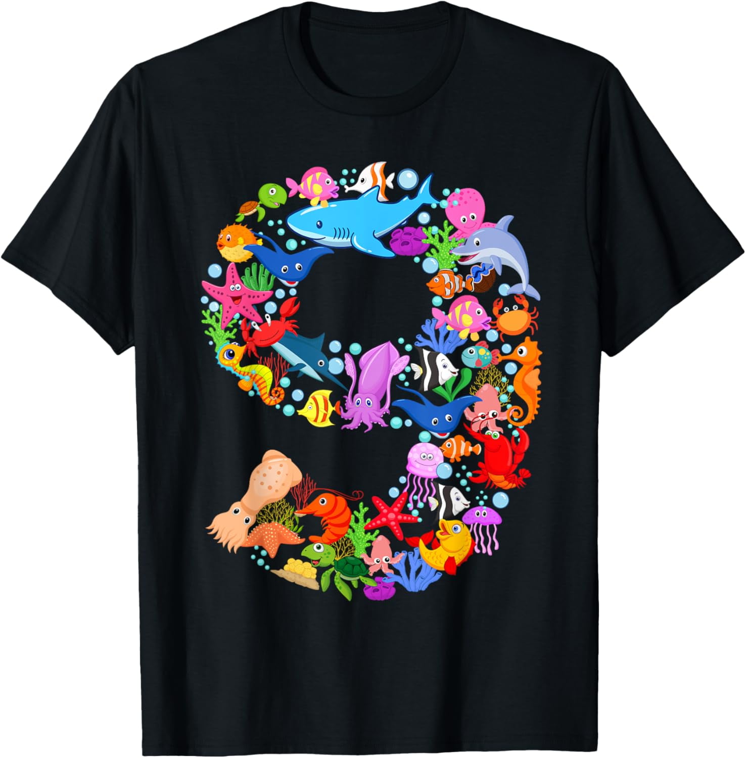 Sam Soft Under Sea 9 Nine Year 9th Birthday Party Ocean Animals T-Shirt ...