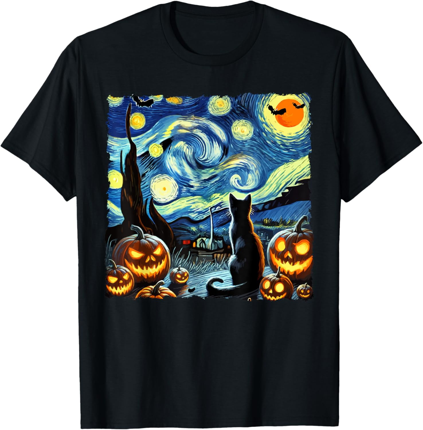 Sam Soft Van Gogh Starry Night Black Cat T-Shirt - Walmart.com