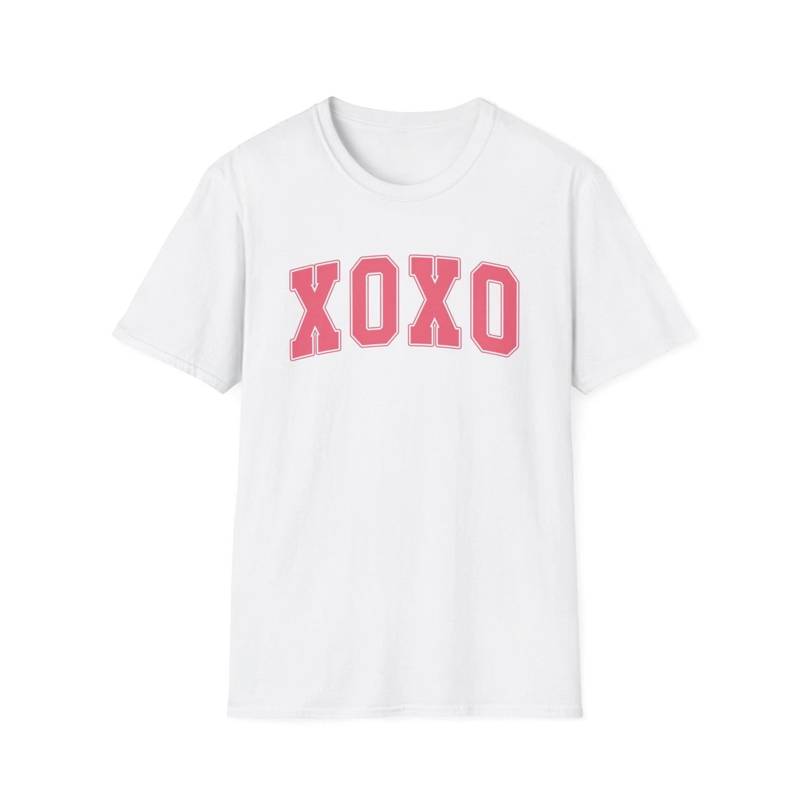Sam Soft XOXO Unisex White Cotton T-Shirt, Pink Varsity Letter Tee Unisex Cotton Tee, Full Size ...