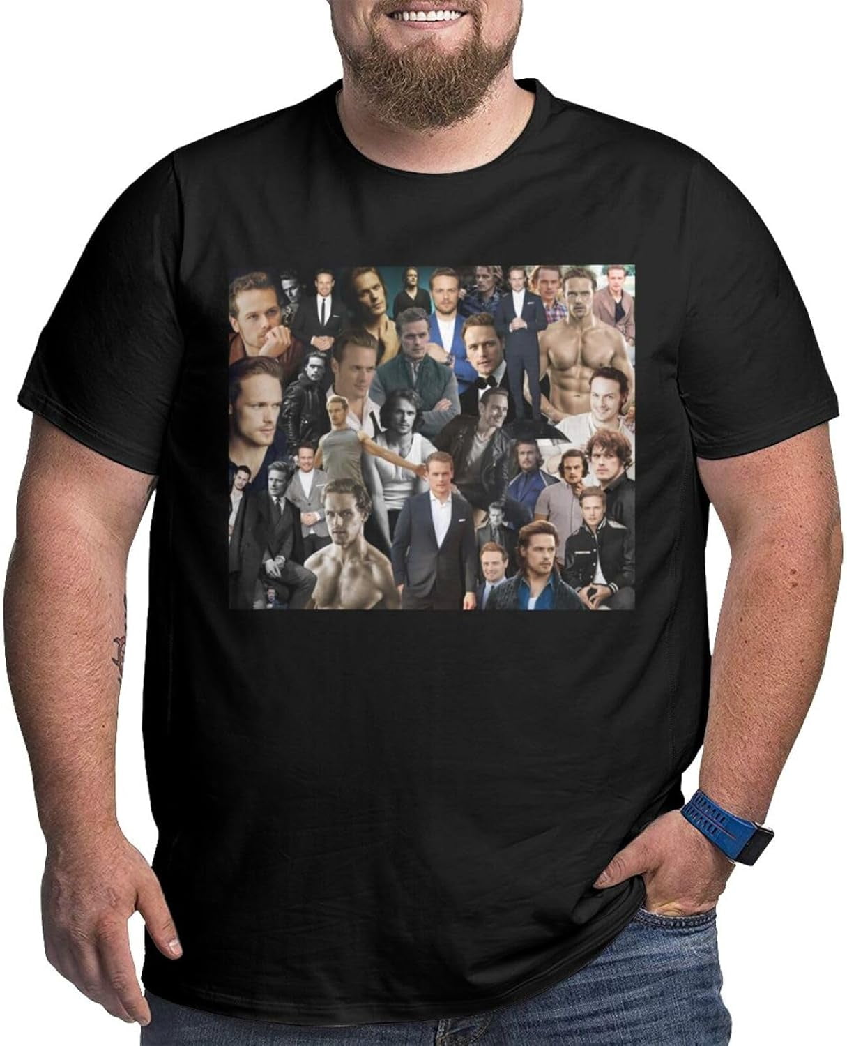 Sam Star Heughan Collage Leak Navel T Shirt Womens Casual Tops Summer Round Neckline Sexy Short ...