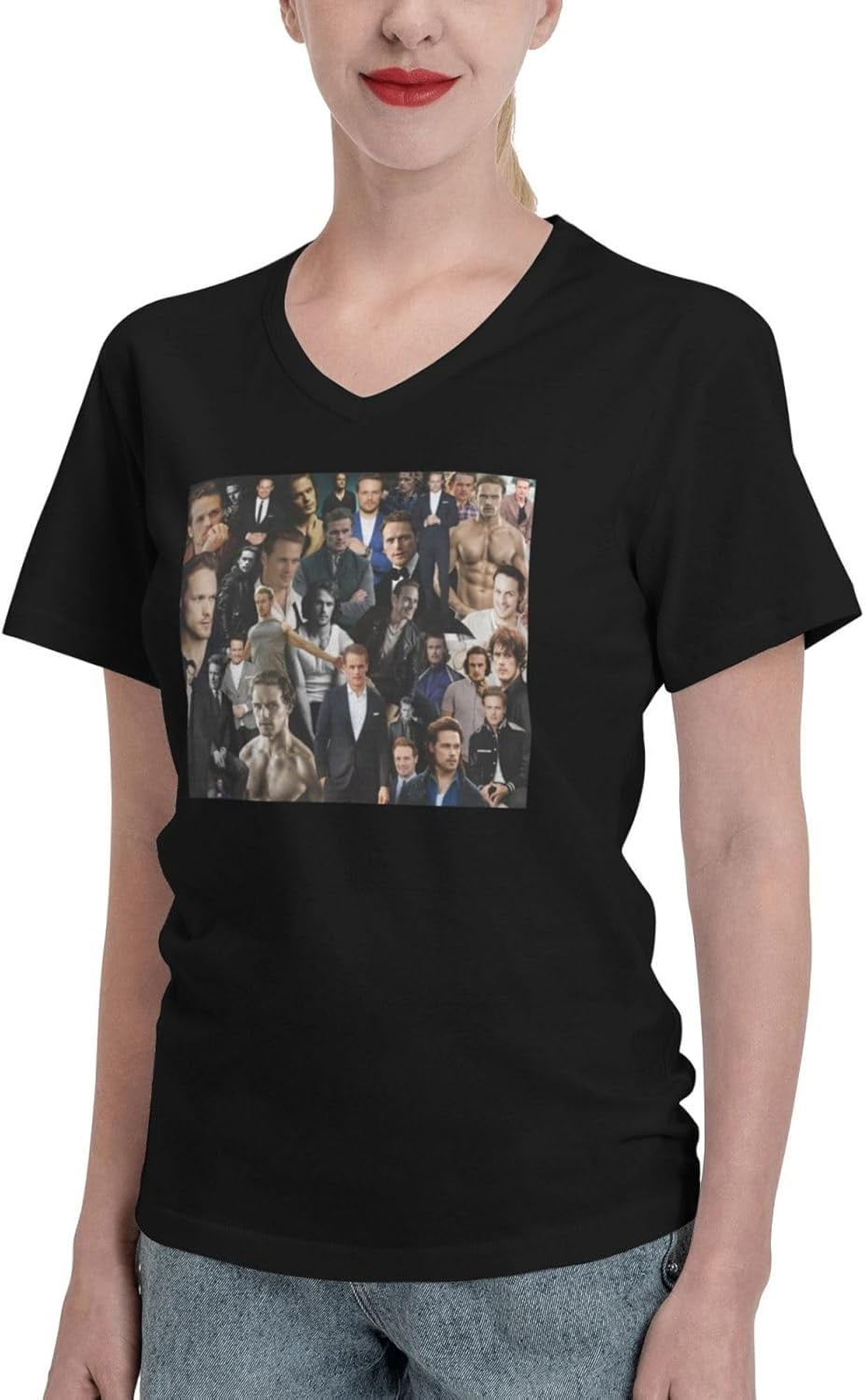 Sam Star Heughan Collage Men's T Shirt Summer Crew Neck Short Sleeve Classic Cotton T-Shirts ...