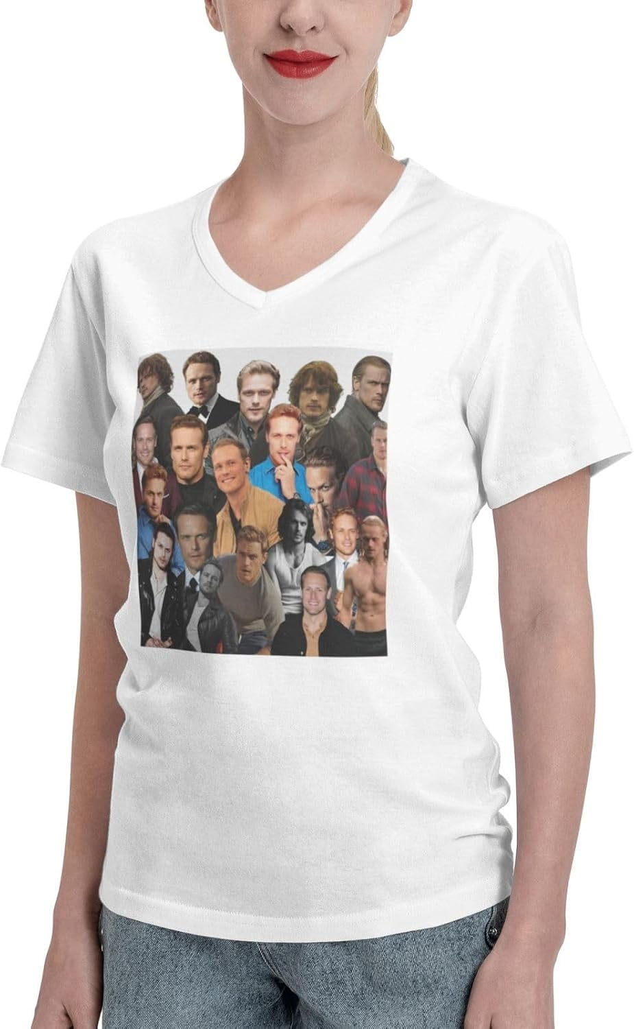 Sam Star Heughan Collage Men's T Shirt Summer Round Neck Short Sleeve ...