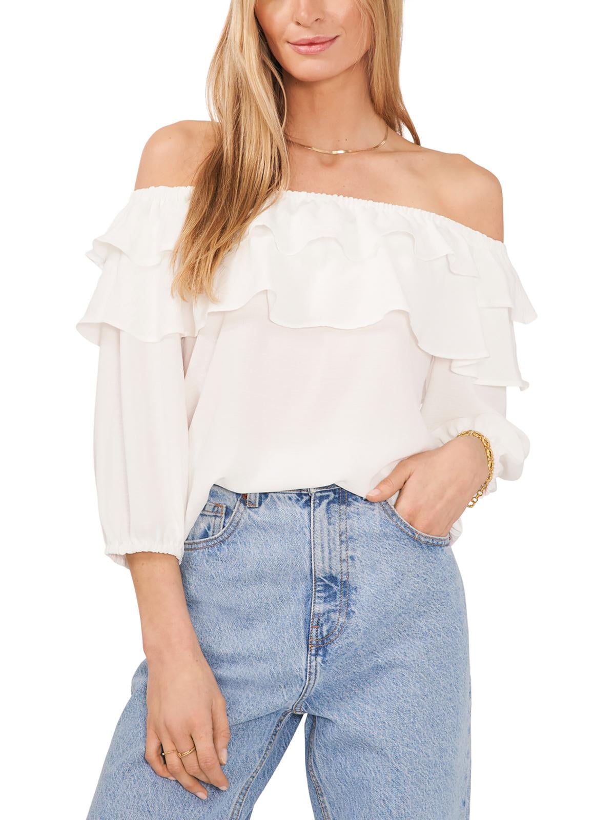 Sam and Jess Womens Challis Ruffled Off-The-Shoulder Blouse - Walmart.com