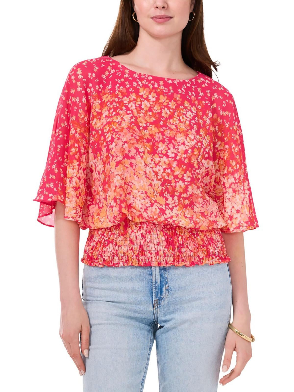 Sam and Jess Womens Petites Floral Print Chiffon Blouse - Walmart.com
