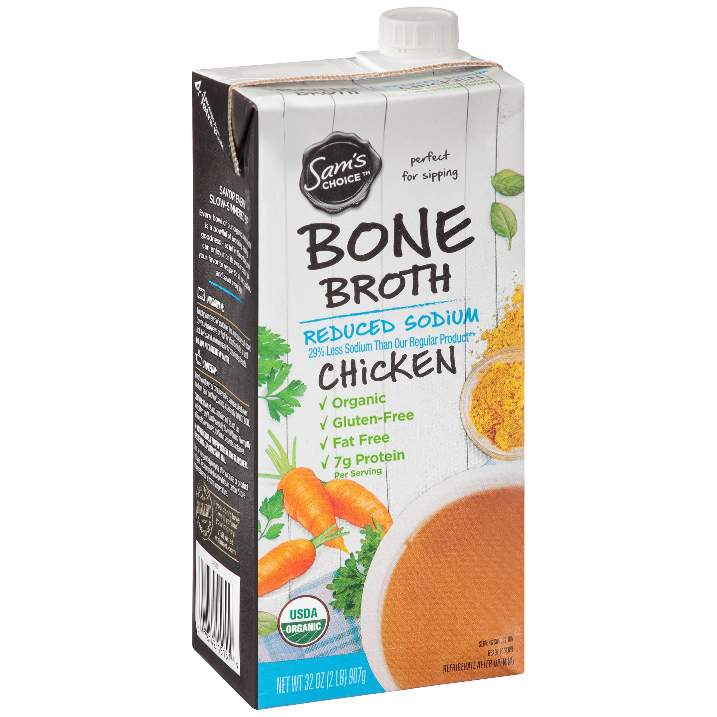 Sam's Choice Reduced Sodium Chicken Bone Broth, 32 oz, Gluten-Free ...