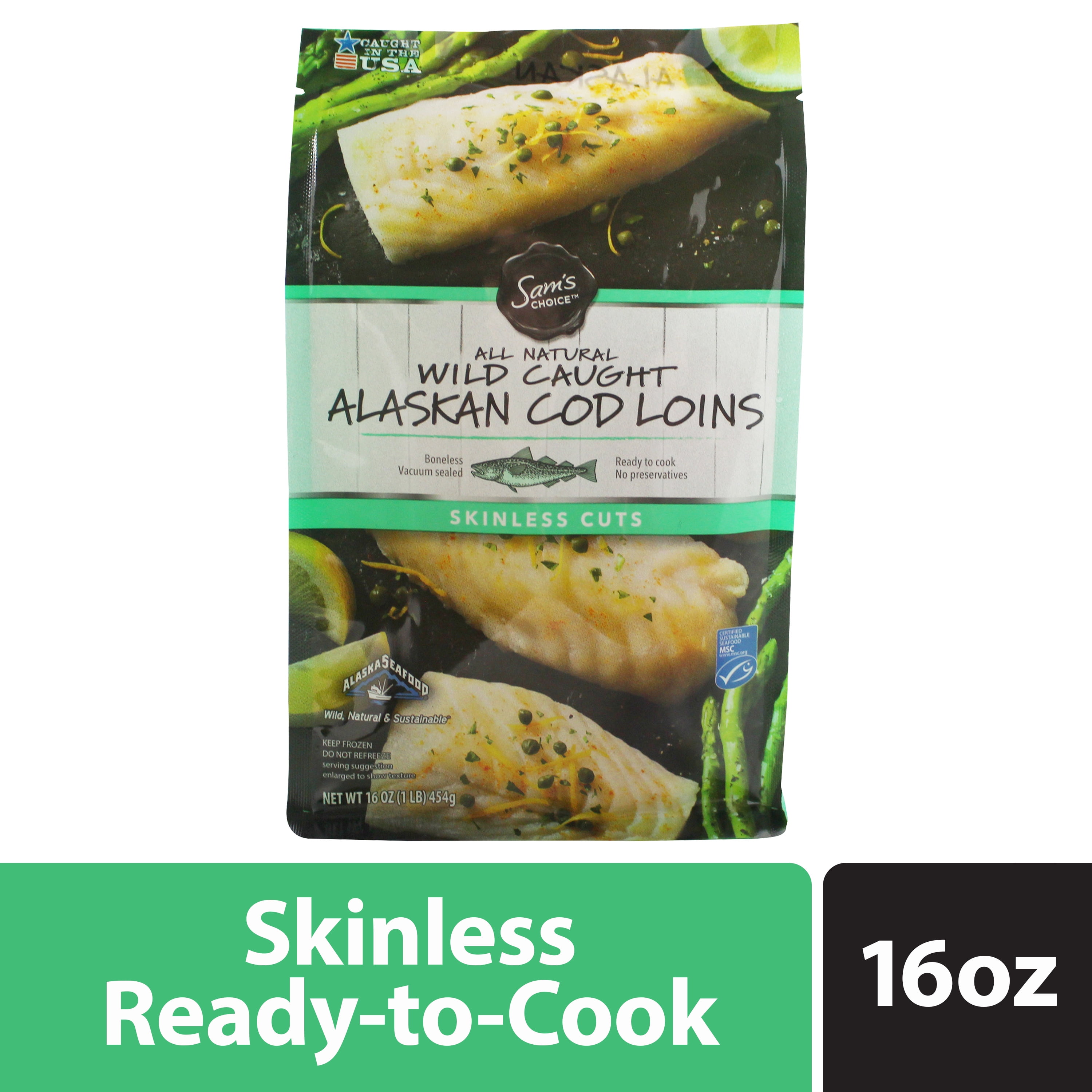 Sam's Choice Frozen Wild Caught Alaskan Cod Loins, 1 lb - Walmart.com