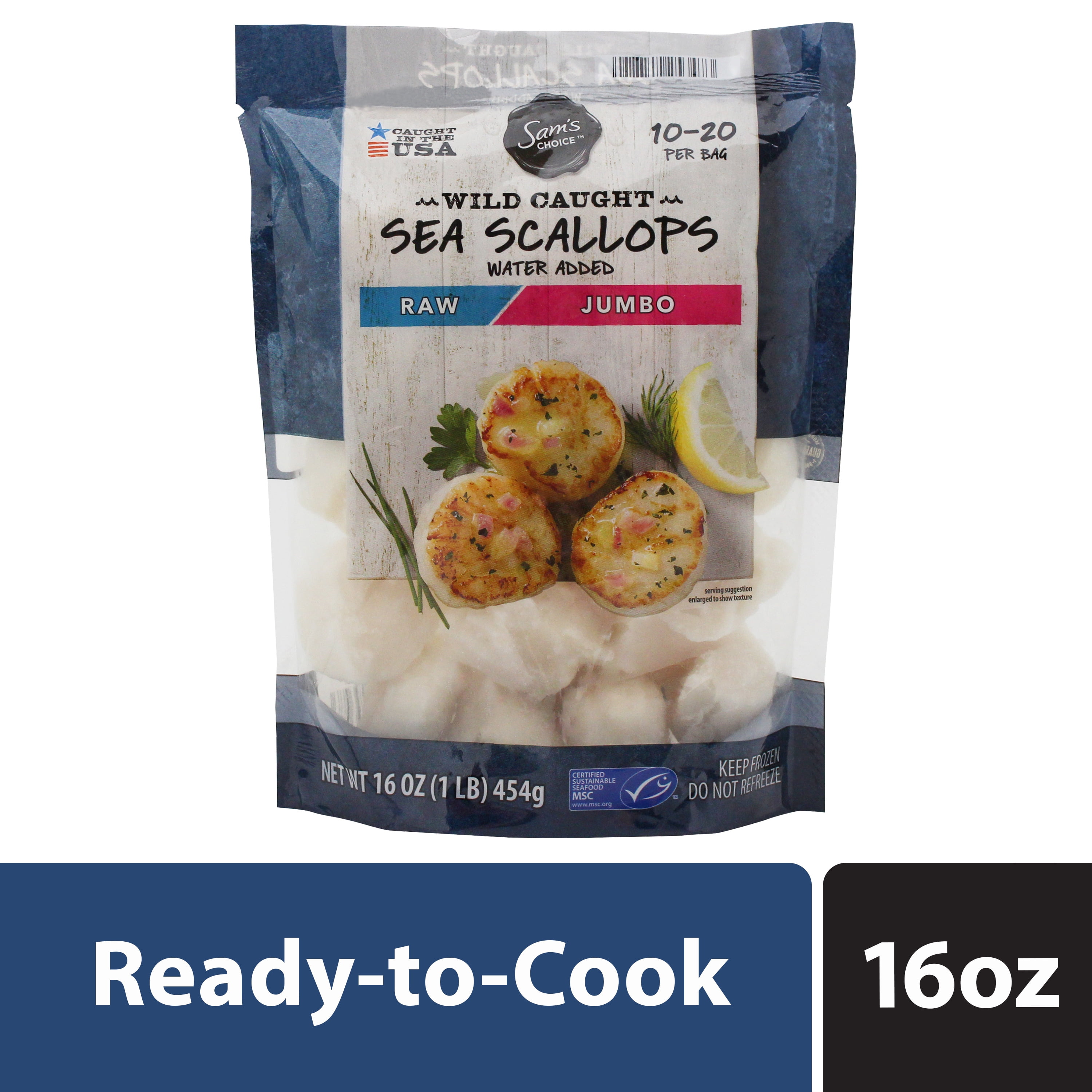 Sam'S Choice Wild Caught Sea Scallops, Water Added, Plastic Bag | Fig App
