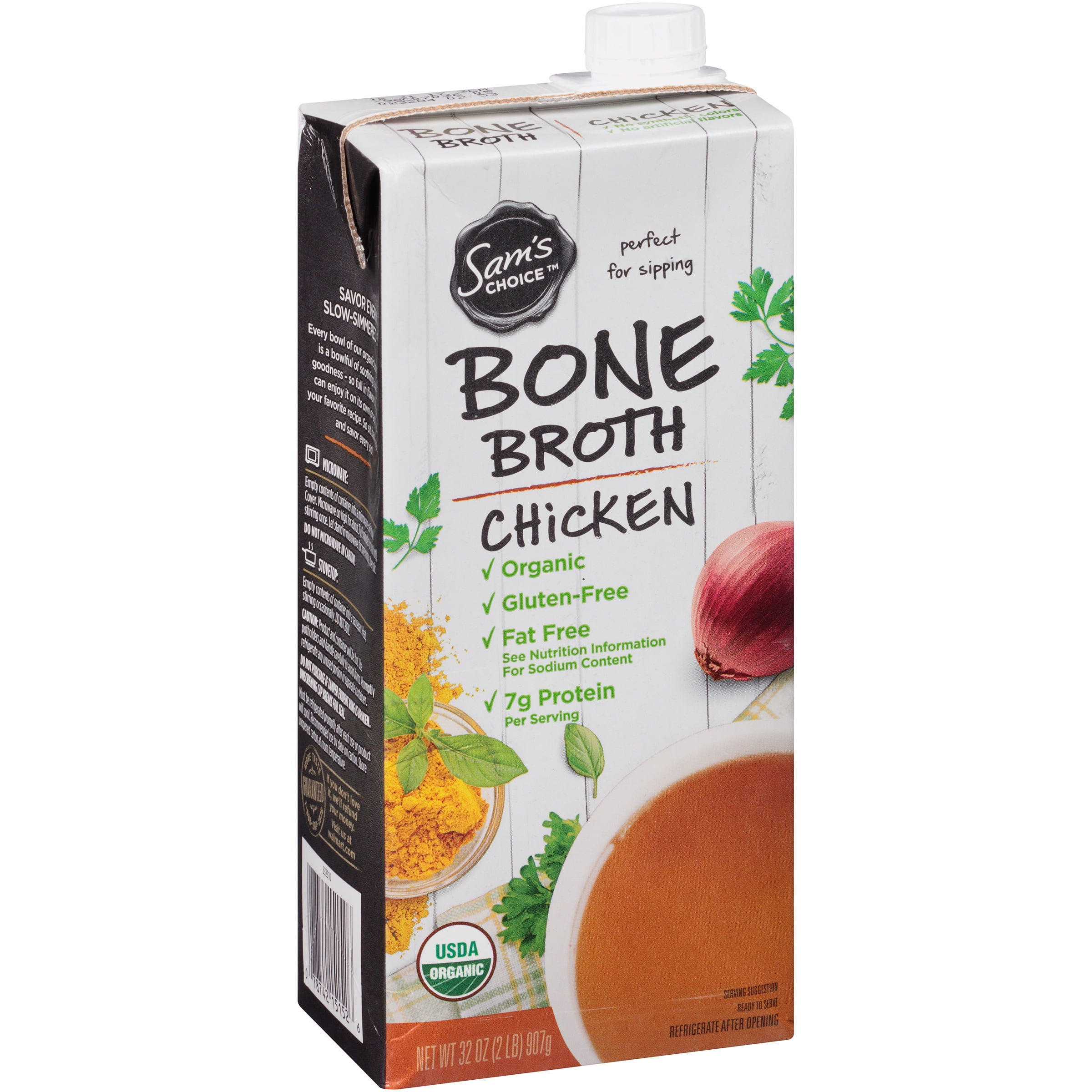 Sam's Choice Organic Chicken Bone Broth, 32 oz Carton, Shelf-Stable ...