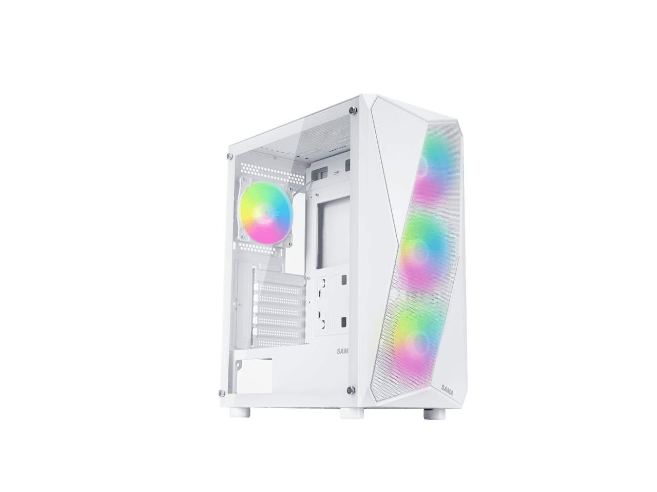Sama 3313 White USB3.0 Tempered Glass ATX Tower Gaming Computer Case w ...