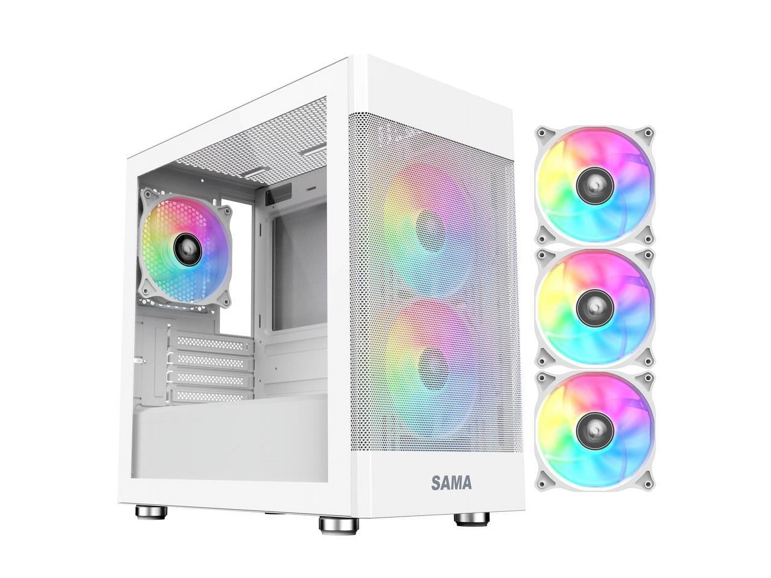 Sama ARGB-Q5-W White USB3.0 Tempered Glass Micro ATX Tower Gaming Computer Case with 3 x 120mm ...
