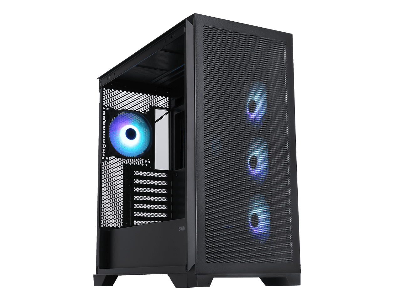 Sama TS01-RGB-BK Black Dual USB3.0 and Type C Tempered Glass ATX Full ...