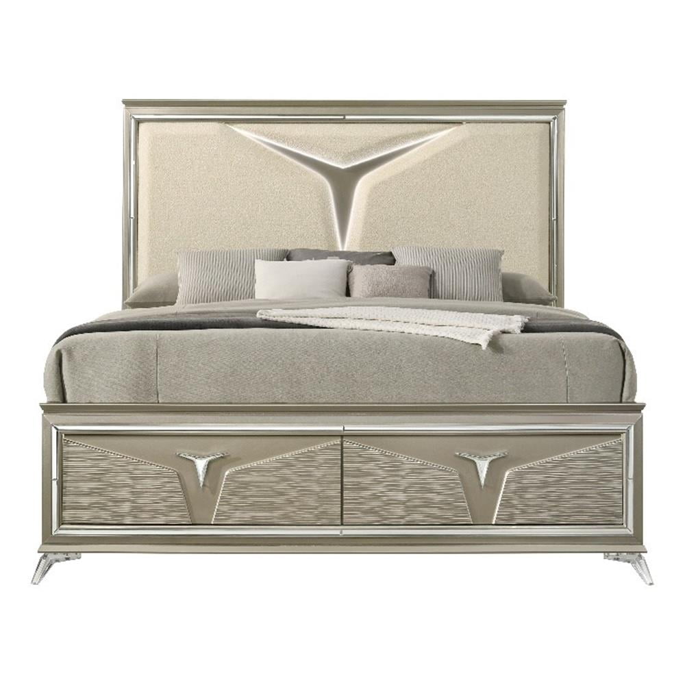 Samantha Modern Style Queen Bed Made with Wood & LED Headboard in ...