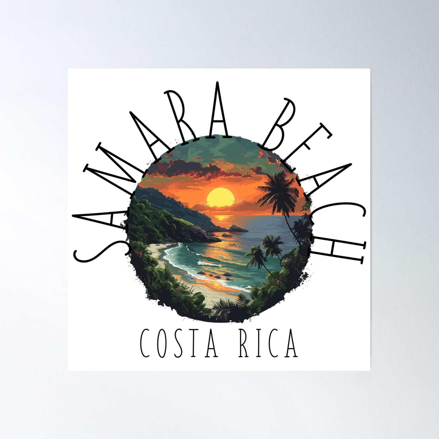 Samara Beach - Costa Rica (With Black Lettering) Poster Wall Art ...